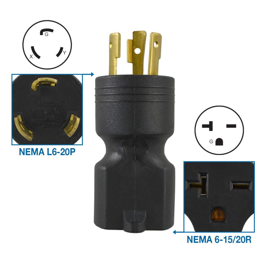 Conntek 30125 NEMA L6-20P to 6-15/20R Plug Adapter