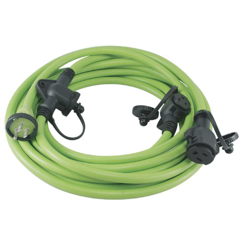 Multi-Outlet NEMA 5-15 Green Inline Power Extension Cords